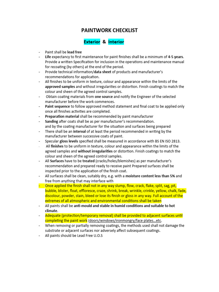 Paintwork Checklist | PDF | Acrylic Paint | Paint