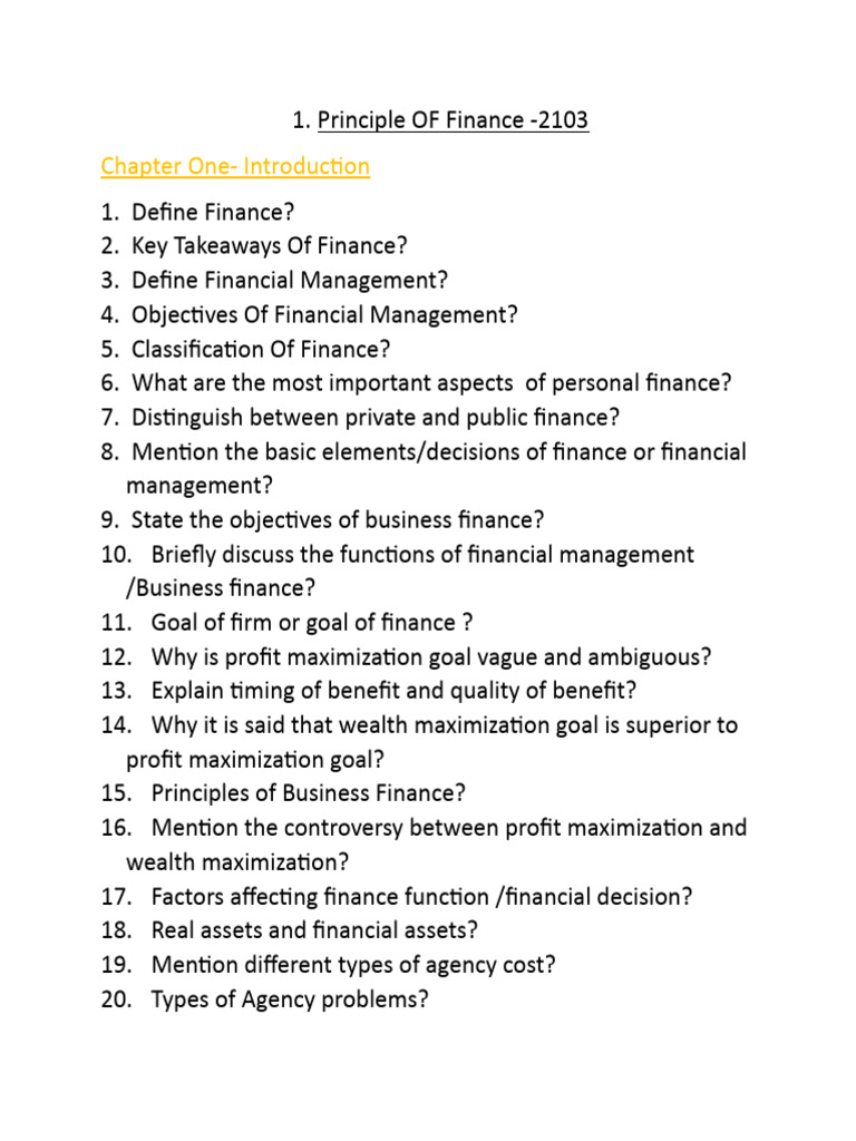 Principle of Finance - 2103 (1-3) Theory Questions-2 | PDF | Capital ...