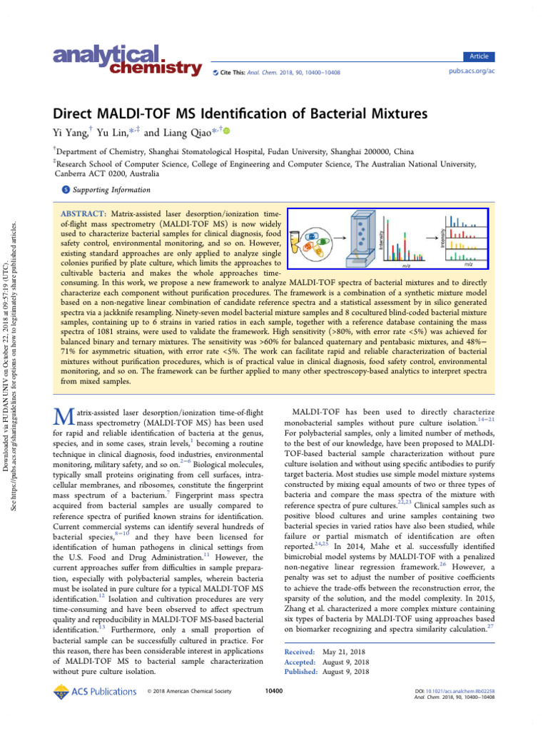 Direct MALDI-TOF MS for Bacterial Mixtures | PDF | Resampling ...