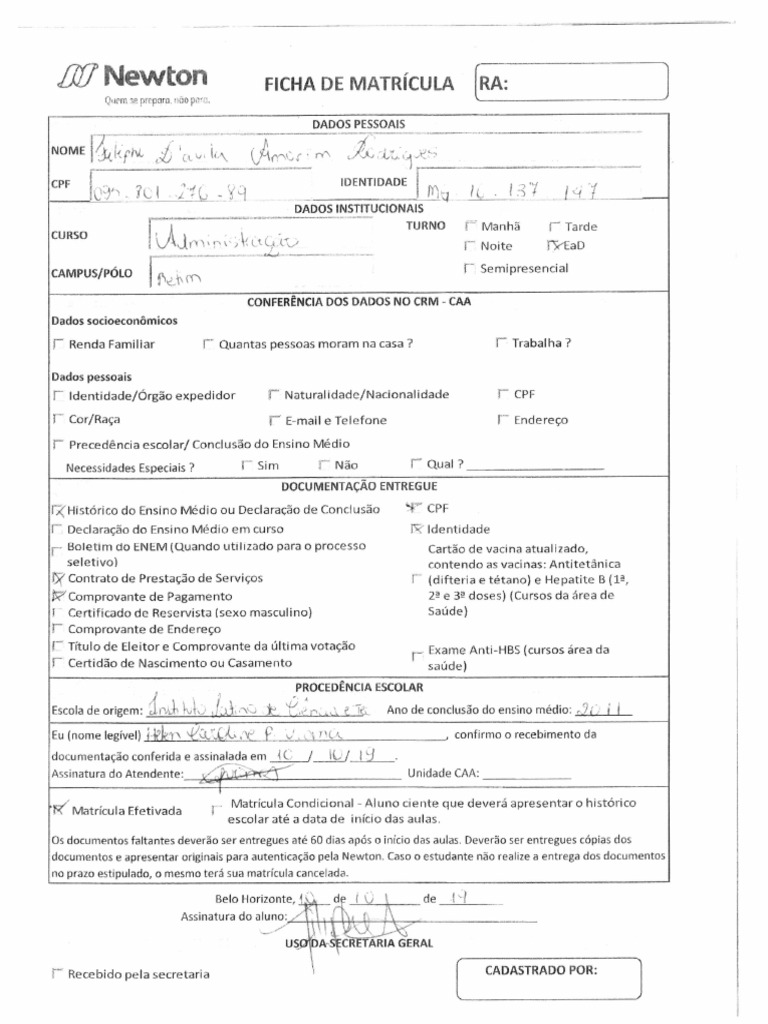 Documentos de Matrícula | PDF