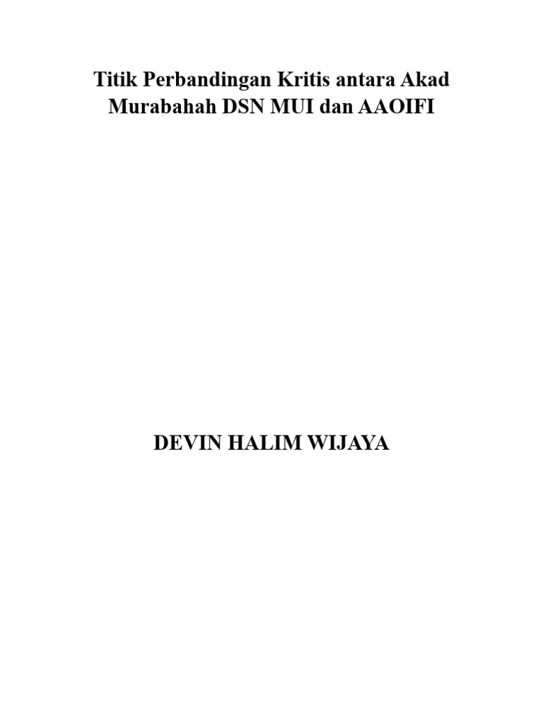 Perbandingan Titik Kritikal Akad Murabahah DSN Mui Aaoifi | PDF