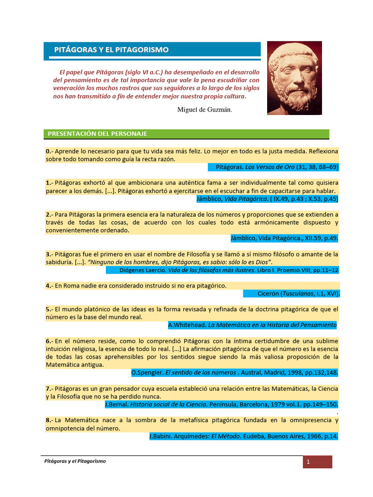 Pitagoras y El Pitagorismo 1 | PDF | Pitágoras | Números