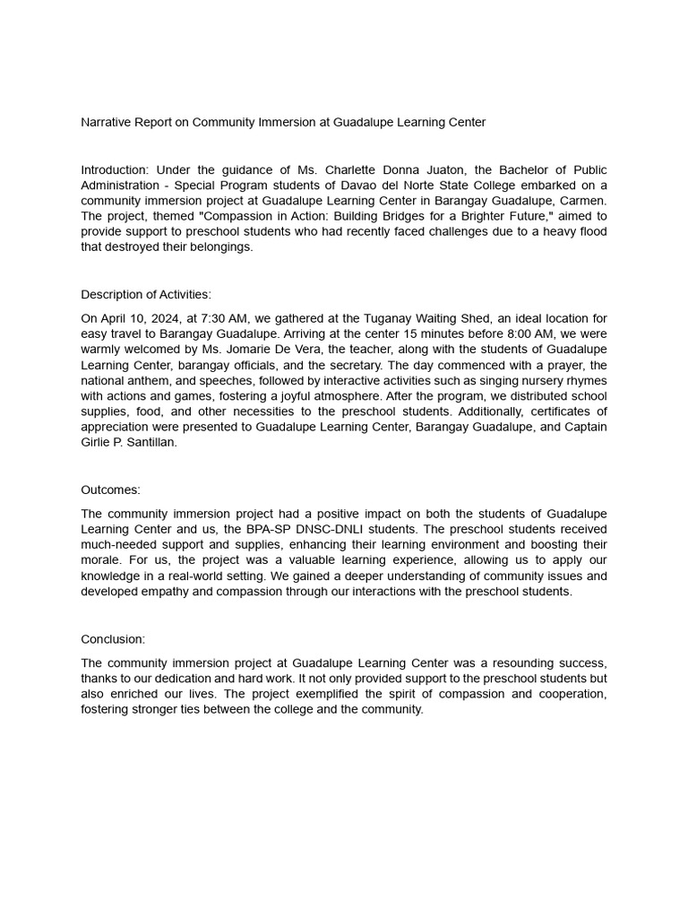 Narrative Report | PDF | Social Science | Self-Improvement