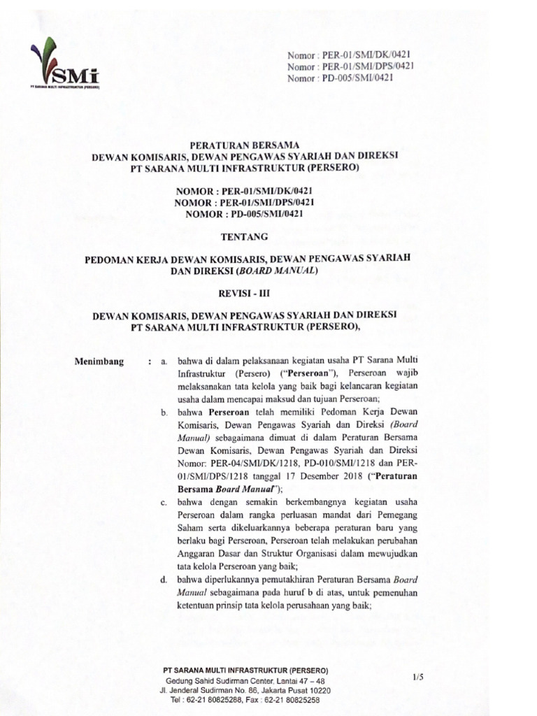 Pedoman Kerja Dewan Komisaris Dewan Pengawas Syariah Dan Direksi Board Manual Revisi III | PDF