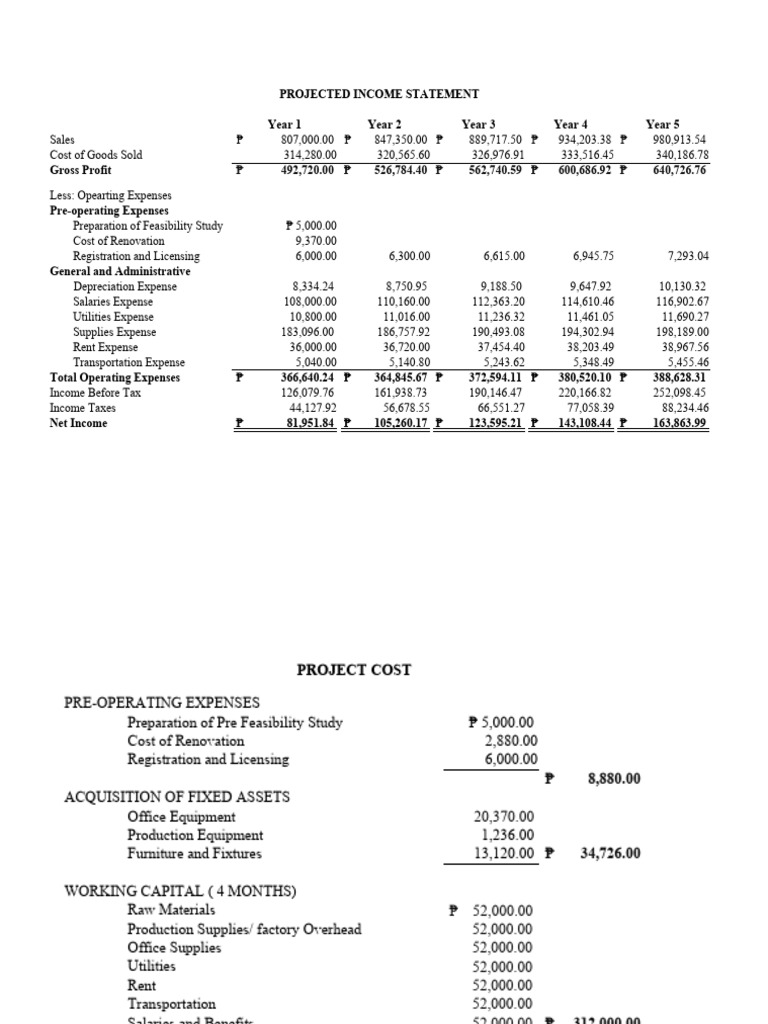 5-Year Projected Income Statement | PDF | Expense | Income Statement