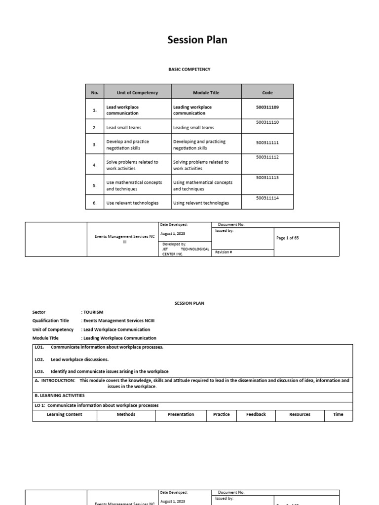 Sample Session Plan Basic | PDF | Information | Communication