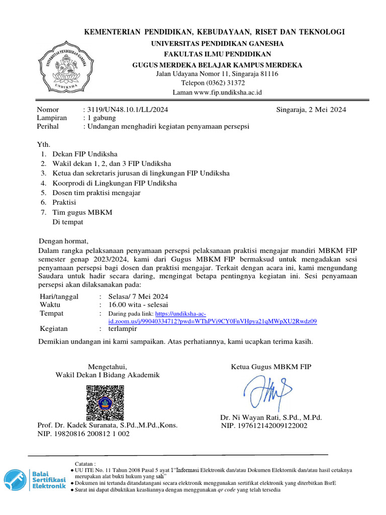Surat Undangan Praktisi Mengajar Mandiri FIP | PDF