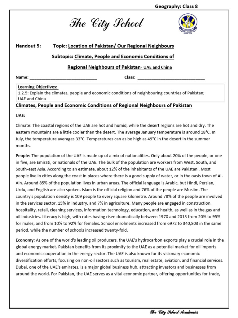 Handout 5-Climate, People and Economic Conditions of Regional ...