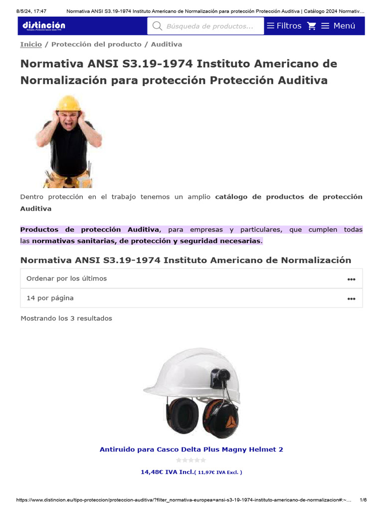 Normativa ANSI S3.19-1974 Instituto Americano de Normalización para Protección Protección ...