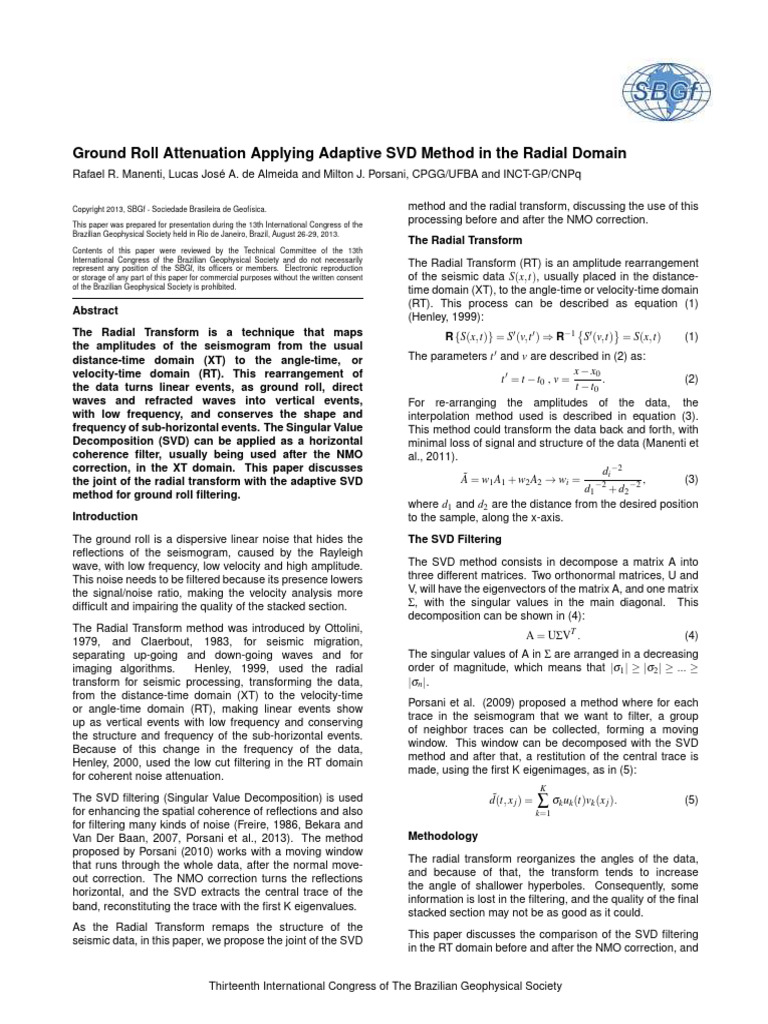 Ground Roll Attenuation Applying Adaptiv | PDF | Linear Algebra | Applied Mathematics
