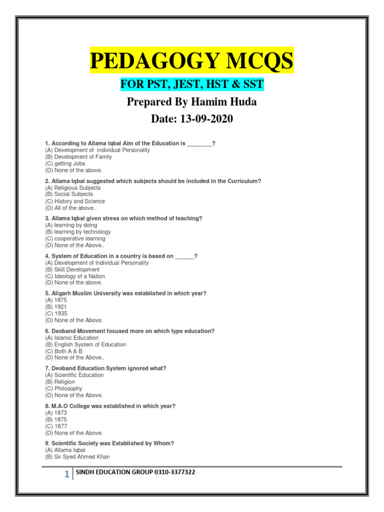 New SST MCQS 13-8-20 PDF | PDF | Methodology | Curriculum