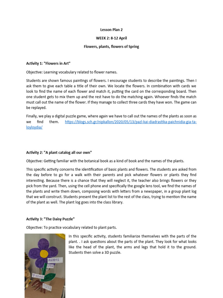 Lesson Plan 2 Michail - Vaia | PDF | Flowers