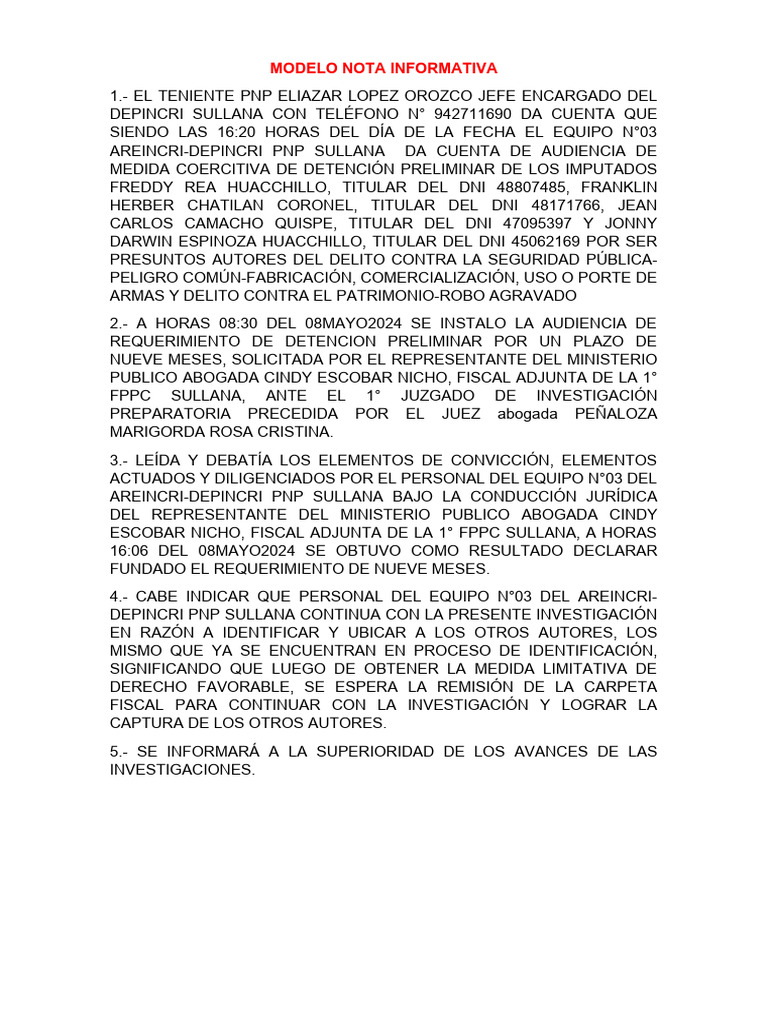 Modelo Nota Informativa | PDF | Derecho