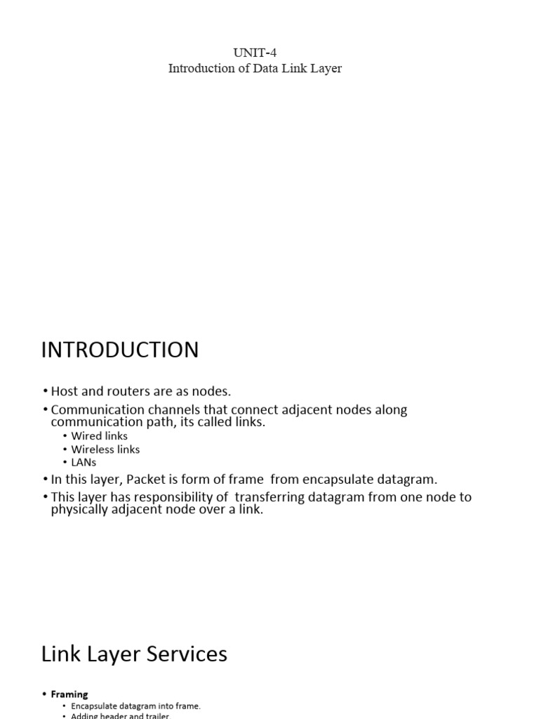 UNIT-4 Introduction of Data Link Layer | PDF | Internet Protocols | Internet Protocol Suite