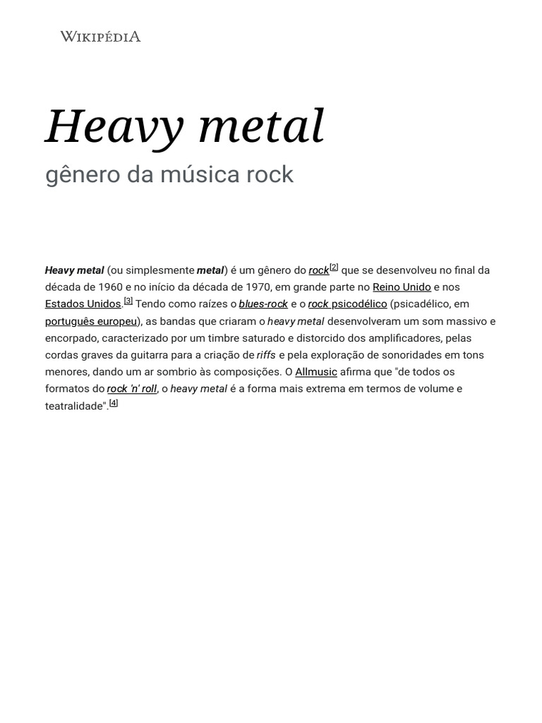 História do Heavy Metal | PDF | Heavy metal (gênero musical) | Rock (música)