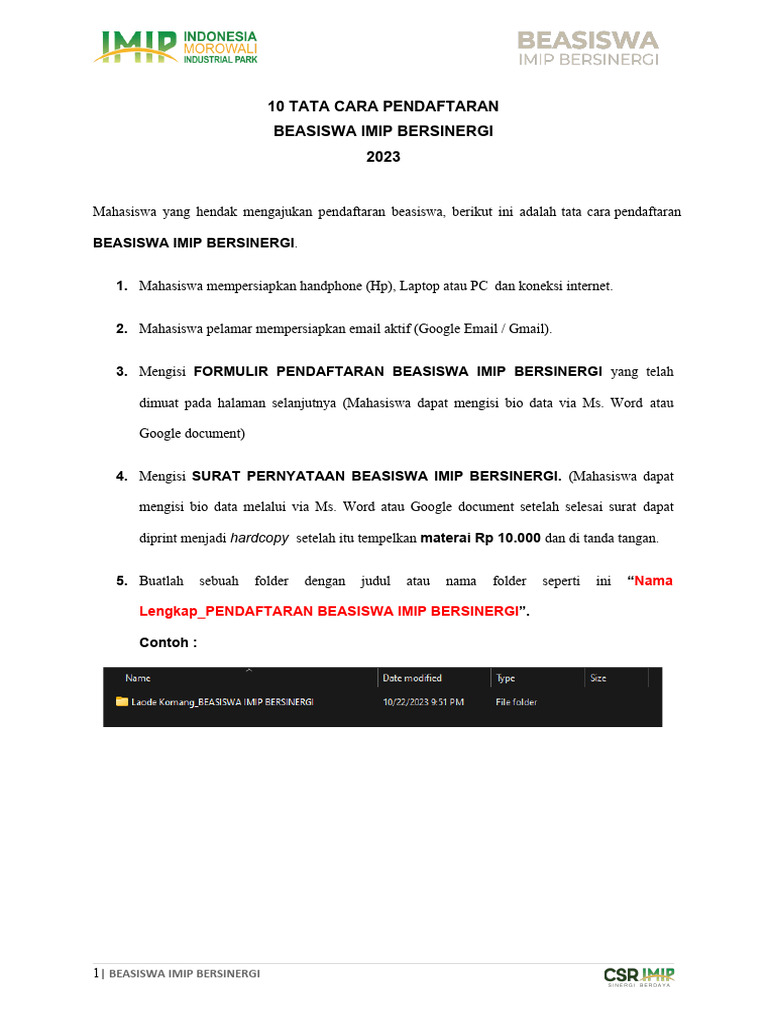 Formulir & Tata Cara Pendaftaran Beasiswa Imip Bersinergi 2023 | PDF | Bisnis | Ilmu Sosial