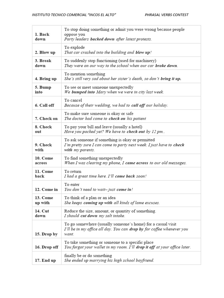 Phrasal Verbs Contest | PDF