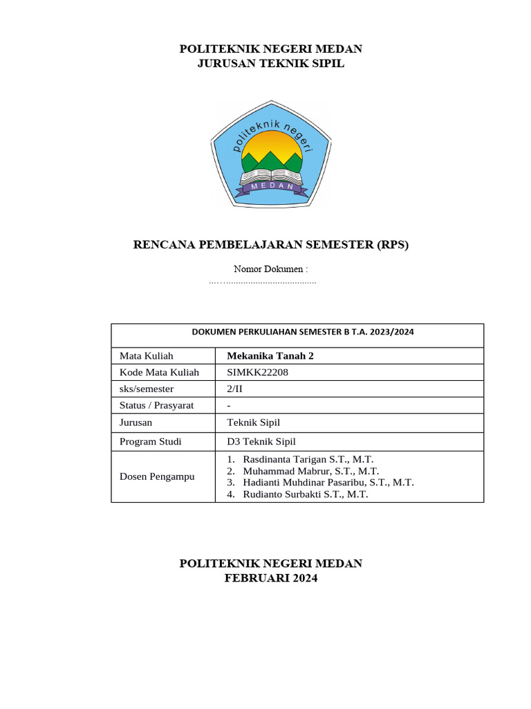 RPS PBL Dan CBL Mekanika Tanah 2 D3 - Teknik Sipil 2023-2024 | PDF | Seni | Sains & Matematika