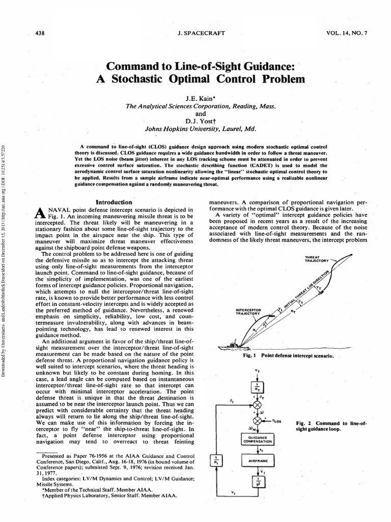 Command To Line-of-Sight Guidance-A Stochastic Optimal Control Problem ...