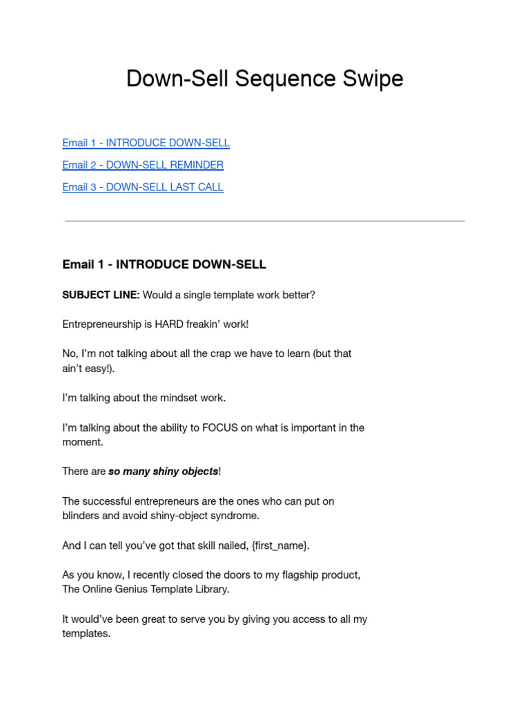 Down-Sell Sequences Swipe | PDF | Entrepreneurship