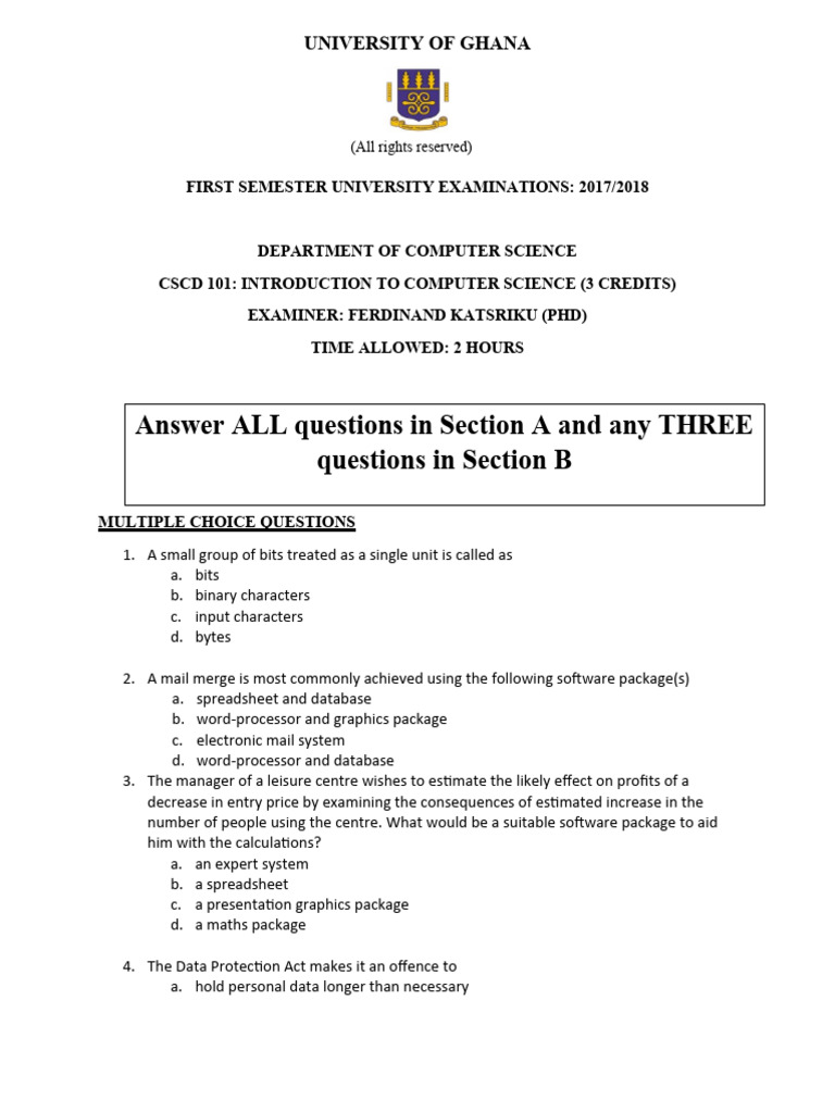 CSCD 101 End of Semester Dec2017RegularFinalv1-1 | PDF | Computer Data Storage | Process (Computing)