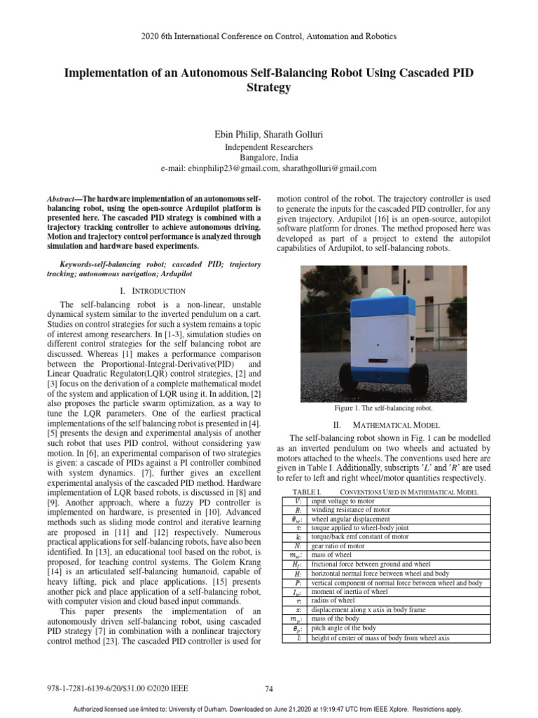 Implementation of An Autonomous Self-Balancing Robot Using Cascaded PID Strategy | PDF | Control ...