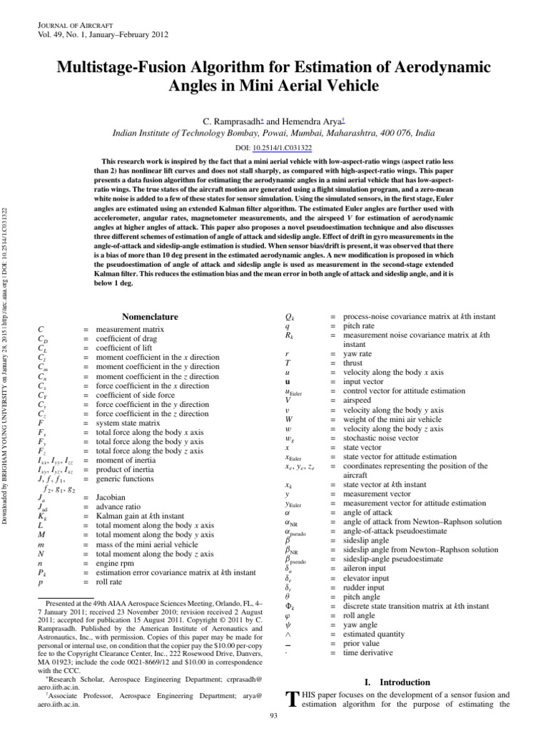 Multi-Stage Fusion Algorithm For Estimation of Aerodynamic Angles in ...