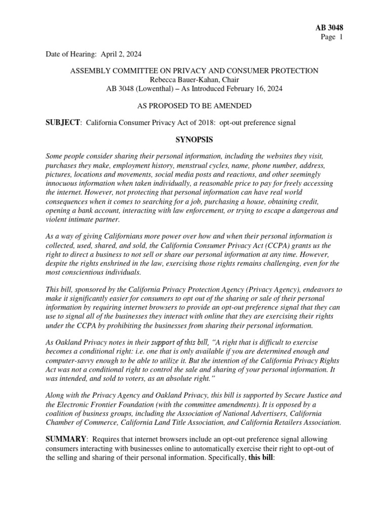 202320240AB3048_Assembly Privacy and Consumer Protection | PDF ...