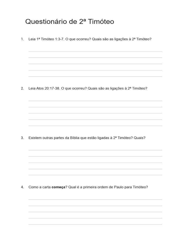 Questionário de 2 Timóteo - Formulários Google | PDF