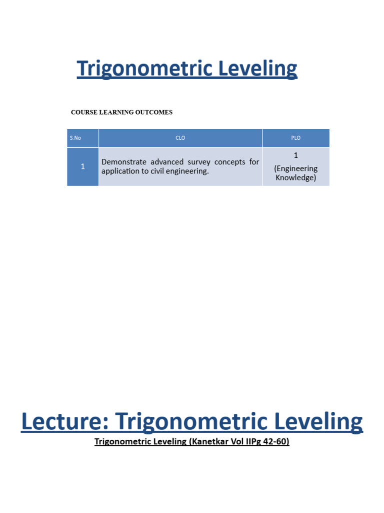 Lec 4 - Trig Levelling Updated | PDF | Surveying | Probability And ...