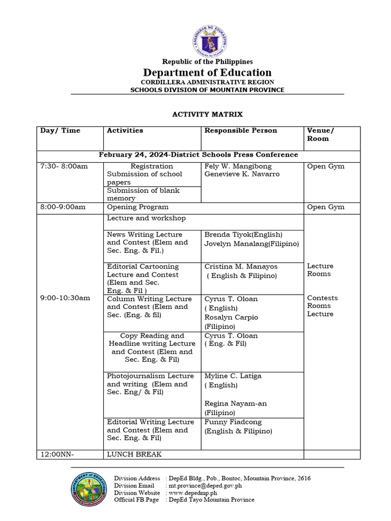 Activity Matrix | PDF