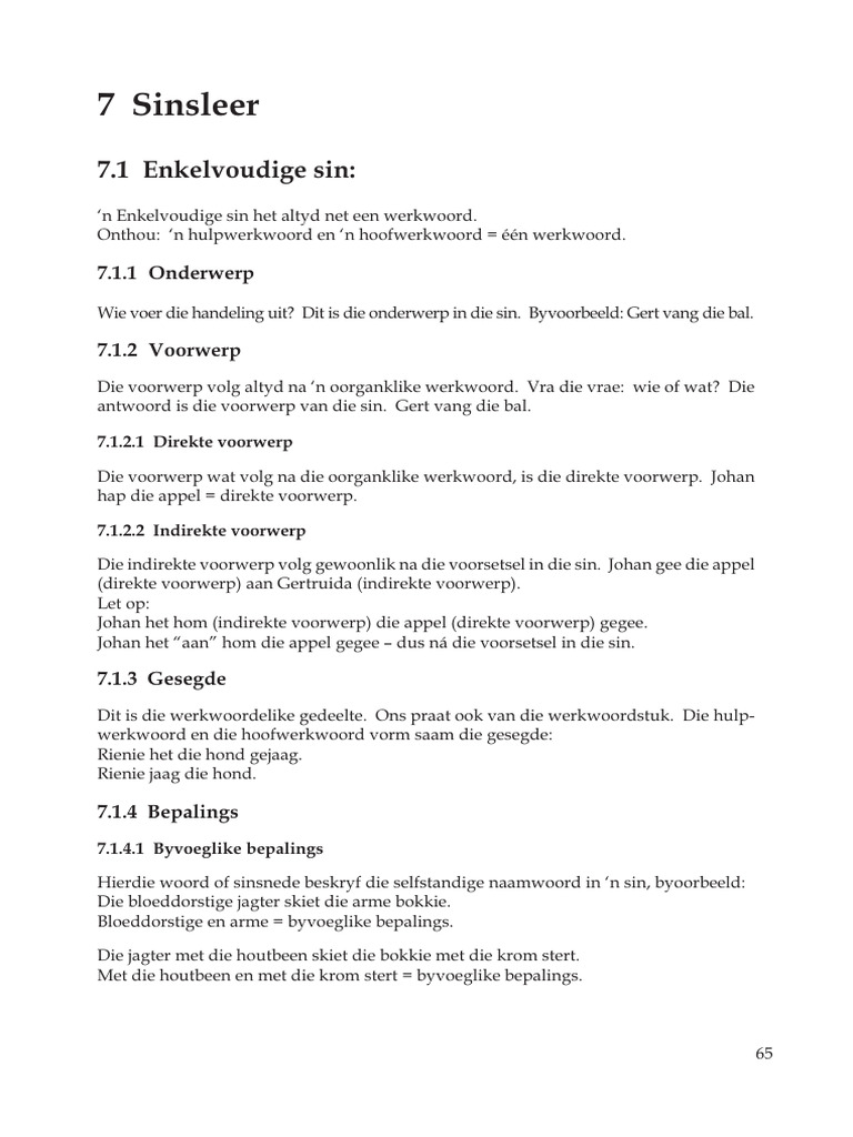 Afrikaans Taal - en Spelreels GR 4-12 - 7. Sinsleer | PDF