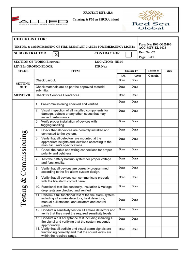 Fire Alarm Testing Checklist | PDF | Electrical Engineering | Electricity