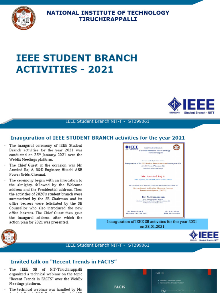 IEEE Student Branch NIT-T Activities 2021 | PDF | Artificial ...