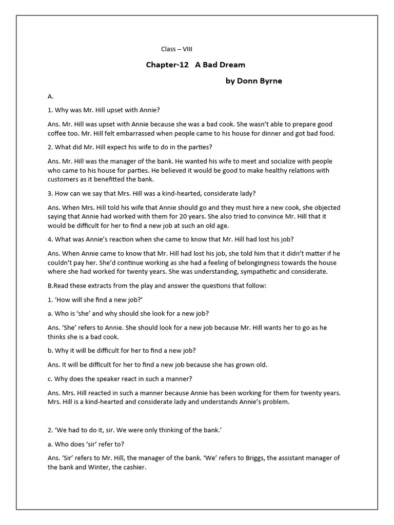 A Bad Dream: Mr. Hill's Transformation | PDF
