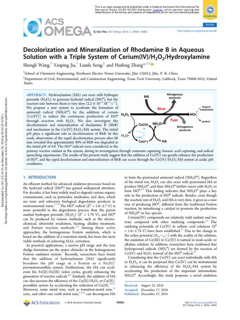 Decolorization and Mineralization of Rhodamine B I | PDF | Hydrogen ...