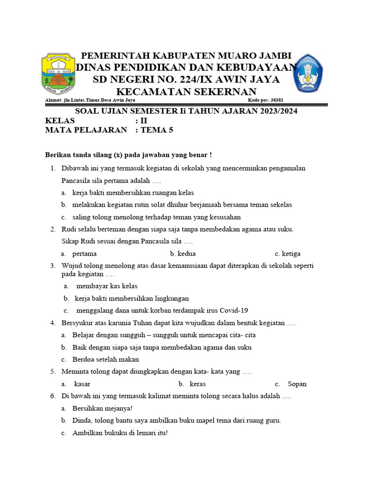 Soal Tema 5 Kelas 2 | PDF | Griya & Taman