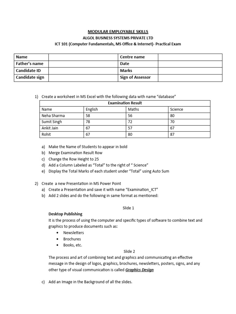ICT Practical Exam Guidelines | PDF | Graphics | Fairy Tales