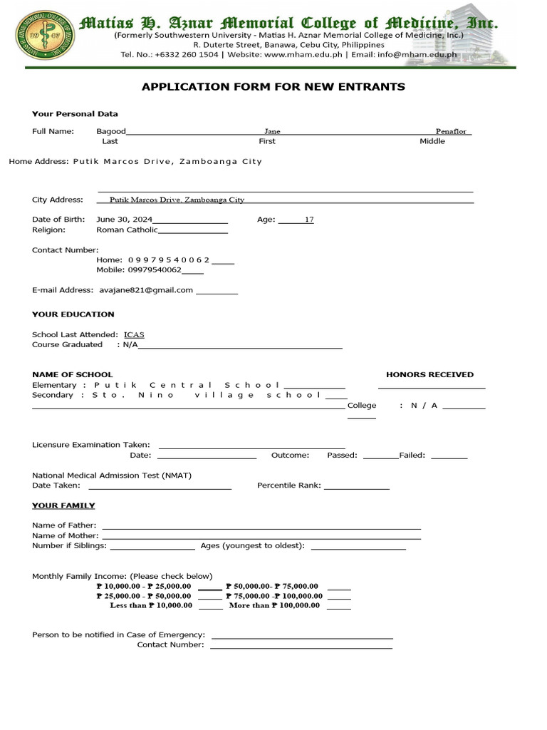 Application Form NEW ENTRANTS 2023 | PDF | Medical School