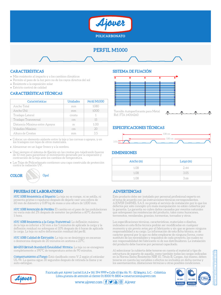 Especificaciones Técnicas Perfil M1000 | PDF