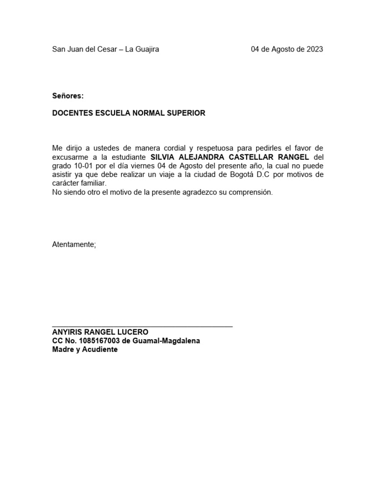 Carta de Excusa | PDF