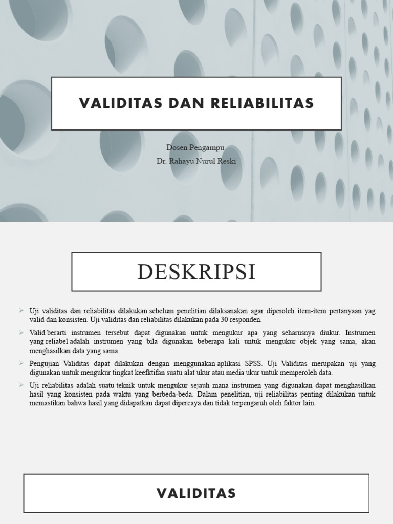 E. Validitas Dan Reliabilitas | PDF | Karier & Perkembangan