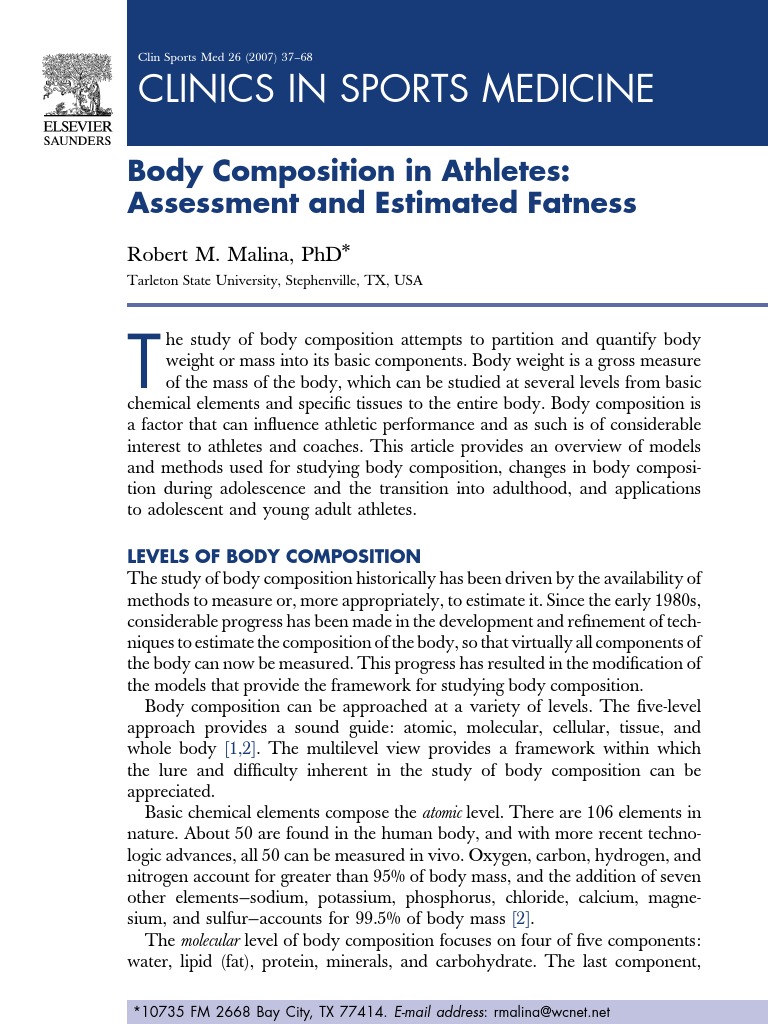 07-Body Composition in Athletes. Assessment and Estimated Fatness ...