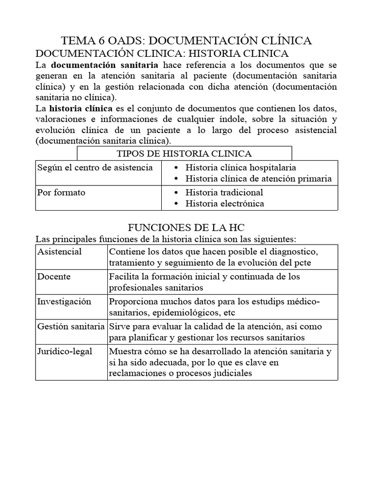 Oads Tema 6 | Descargar gratis PDF | Historial médico | Clínica