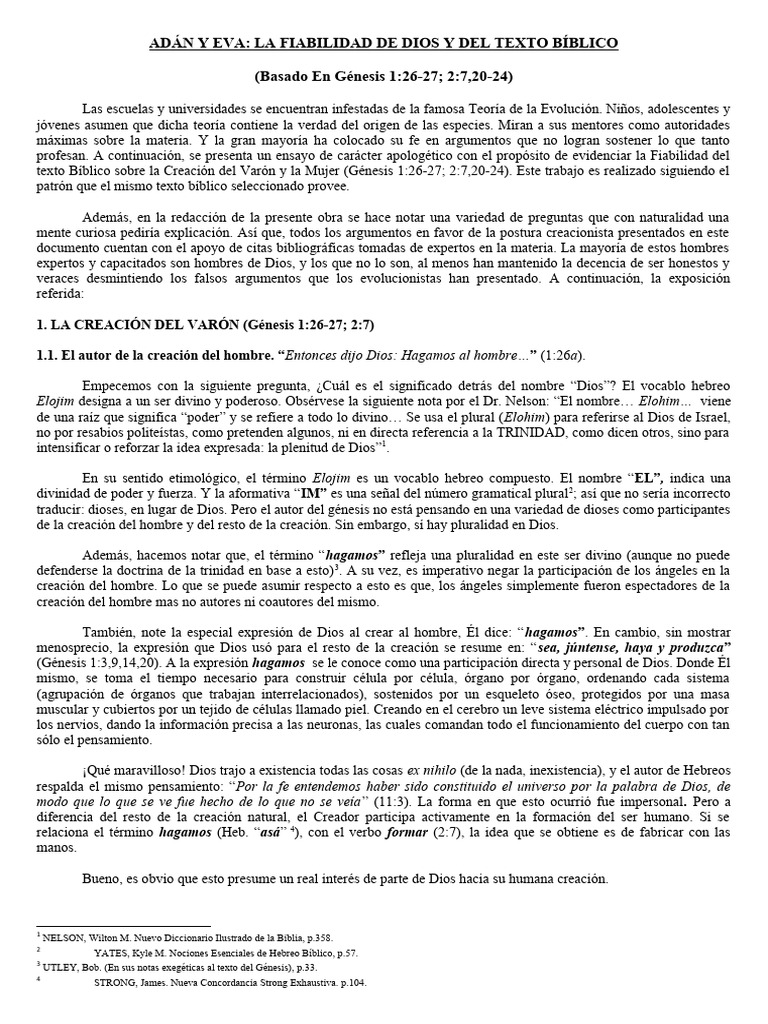 ADÁN Y EVA, LA FIABILIDAD DE DIOS Y DEL TEXTO BÍBLICO | PDF | Evolución ...