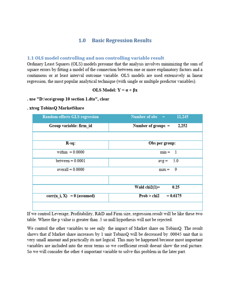 Basic Regression Results | PDF | Ordinary Least Squares | Errors And Residuals