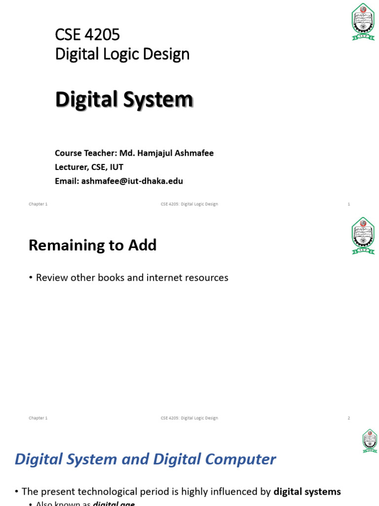 Chapter-1 Digital Logic Design | PDF | Subtraction | Digital Signal
