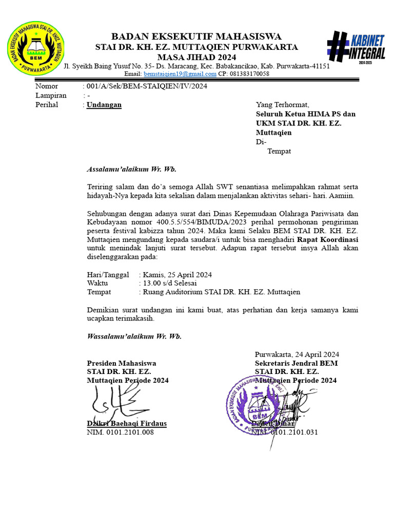 Undangan Rapat Koordinasi-Seluruh Ketua HIMA & UKM | PDF