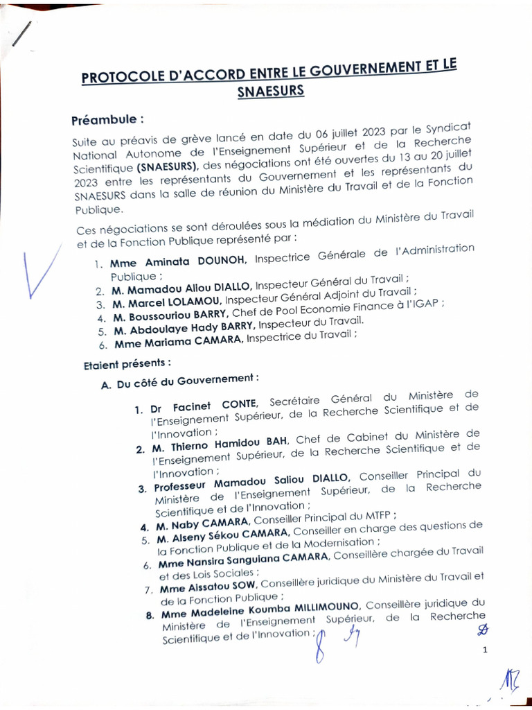 Protocole d'accord | PDF