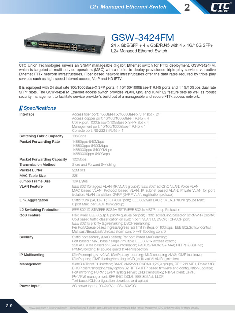 GSW 3424FM | PDF | Port (Computer Networking) | Ip Address